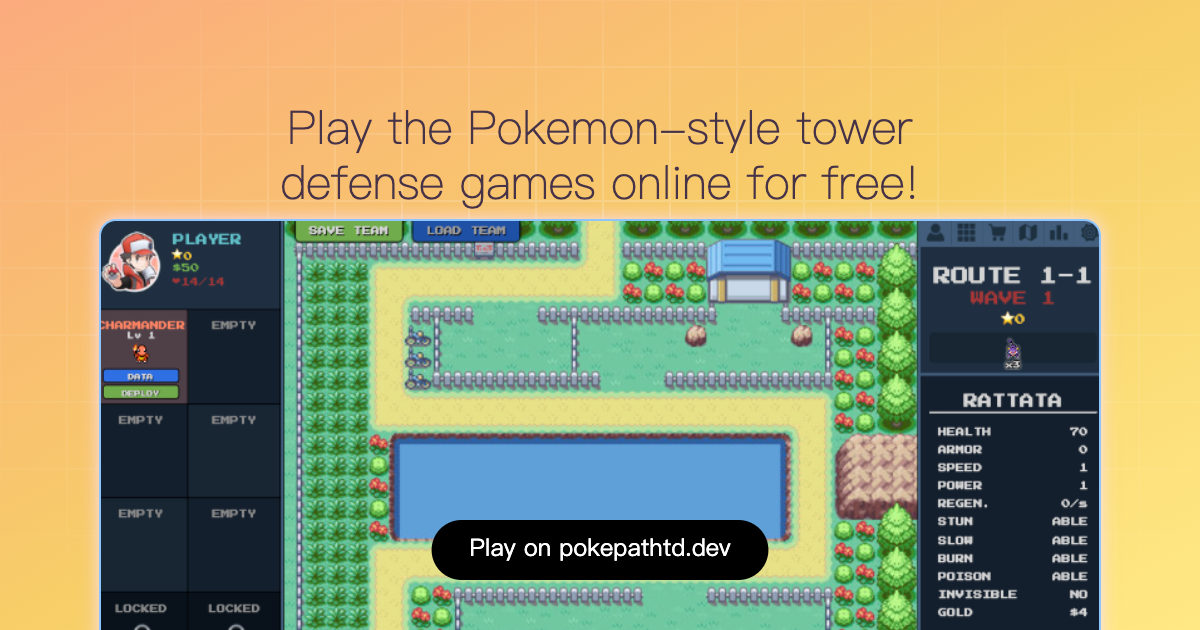 PokePath TD - Play Free Pokemon Tower Defense Online | No Download